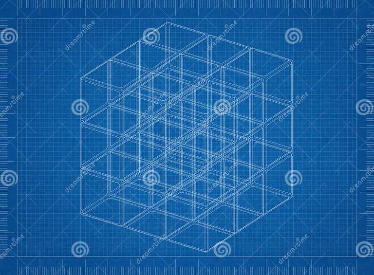 Cube Architect blueprint stock illustration. Illustration of ...