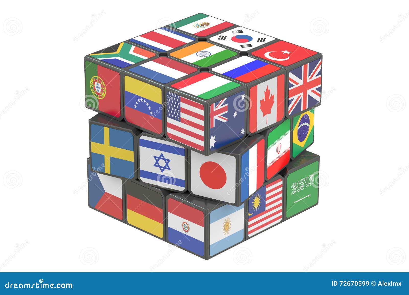 Cube Avec Des Drapeaux Du Monde, Rendu 3D Illustration Stock ...
