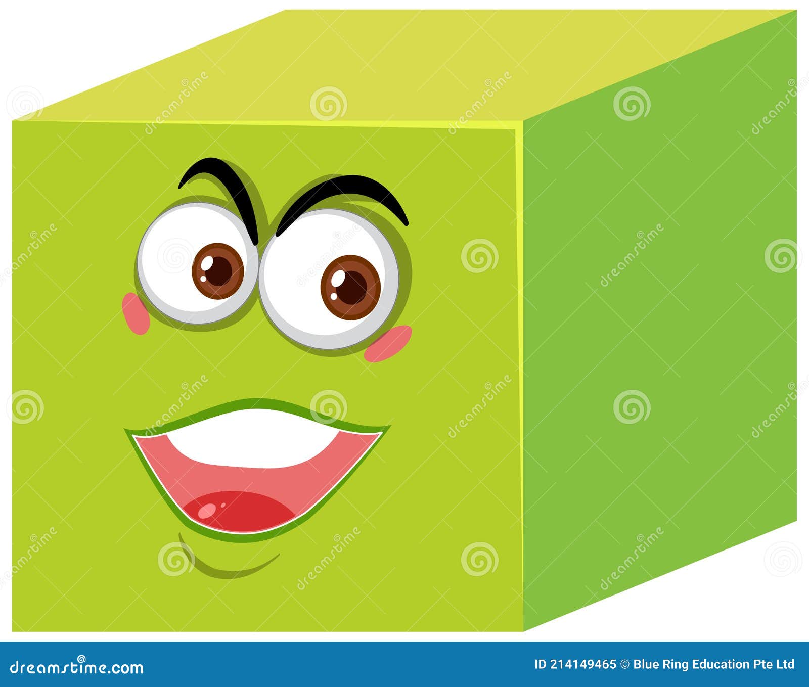 Cube Cartoon Character with Face Expression on White Background Stock ...