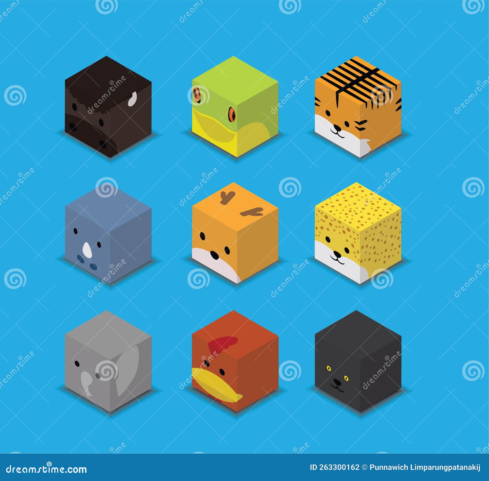 Dice Box 3D Character Jungle Animal Set Cartoon Vector Stock Vector ...