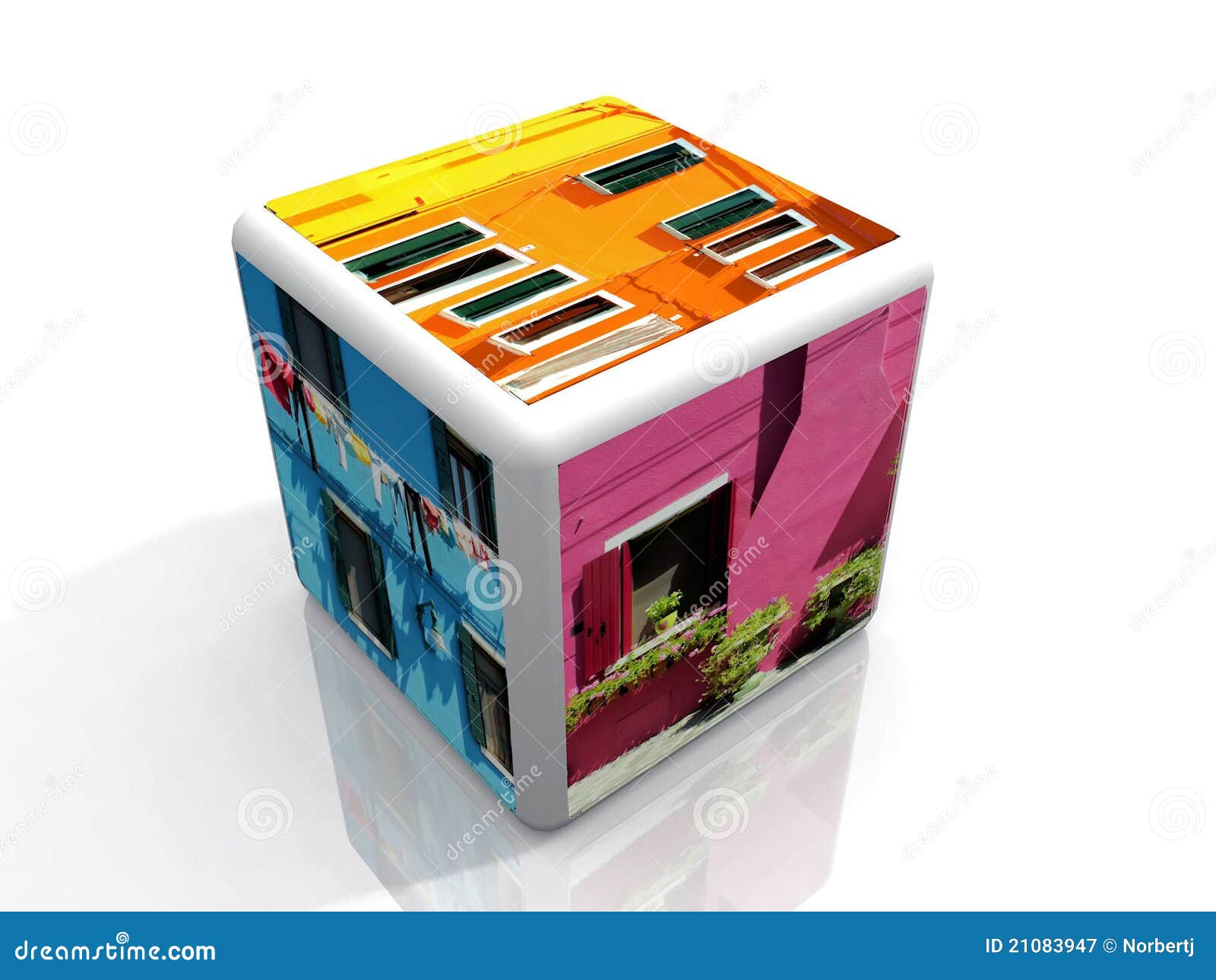 Cube with colored houses stock illustration. Illustration of design ...