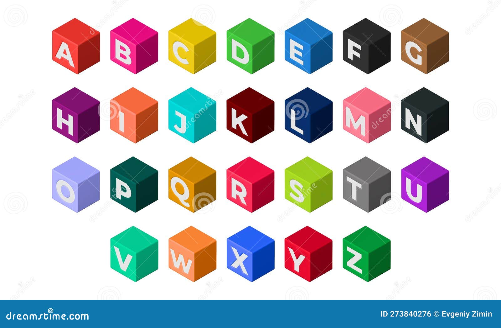 3D Multi Colored Cubes, English Alphabet, Isolated on White Background ...