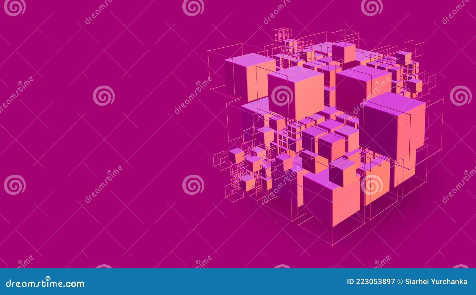 Blockchain Array Floating In Digital Cyberspace Of Bright Neon Diode ...