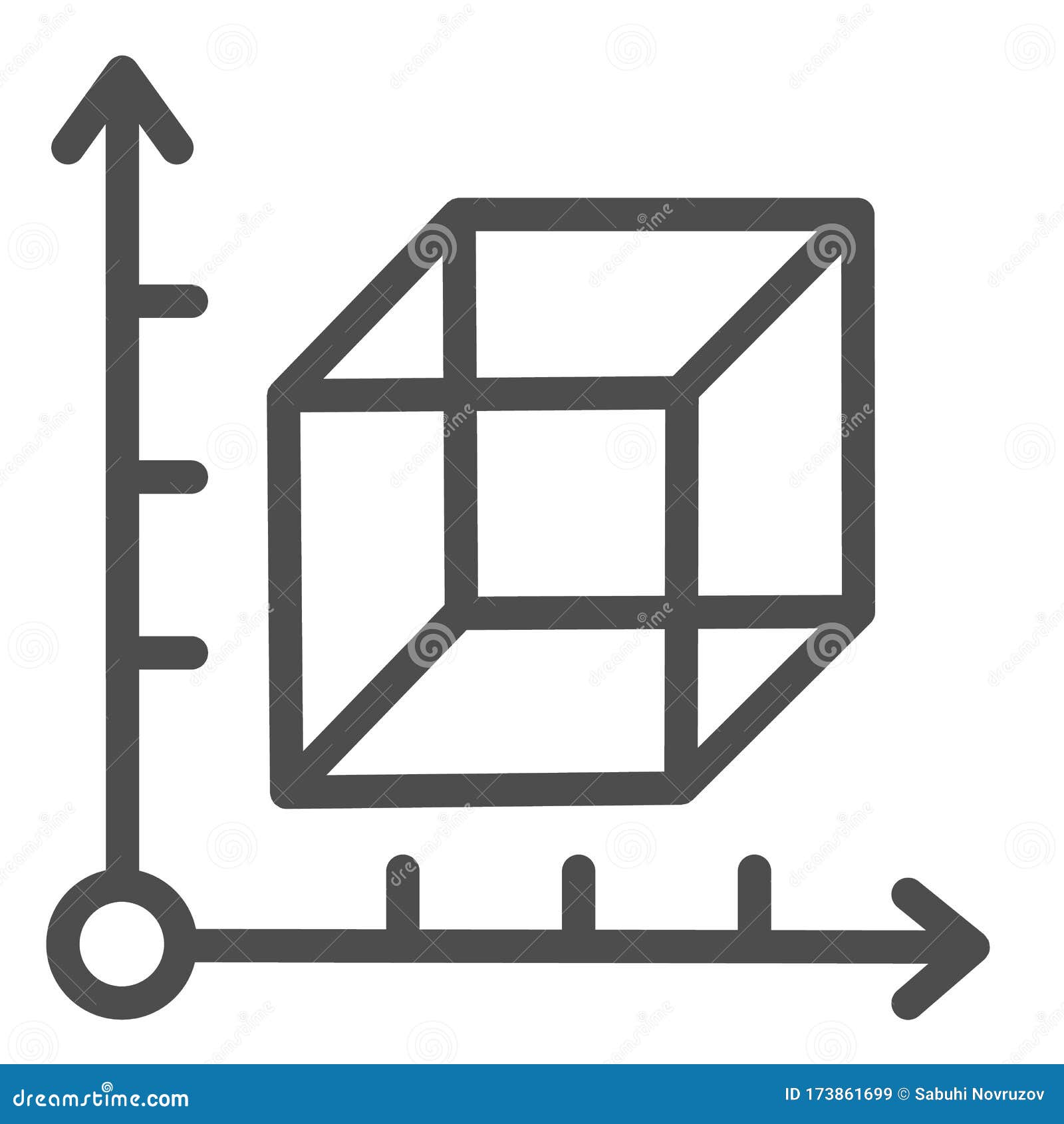Cube and Coordinates System Line Icon. Isometric Drawing Slide Stock ...