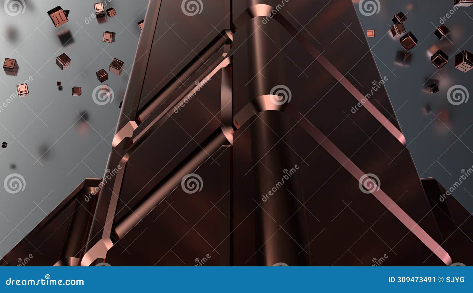 Cube Copper Metal Lump Geometry Shape Elegant Modern 3D Rendering ...