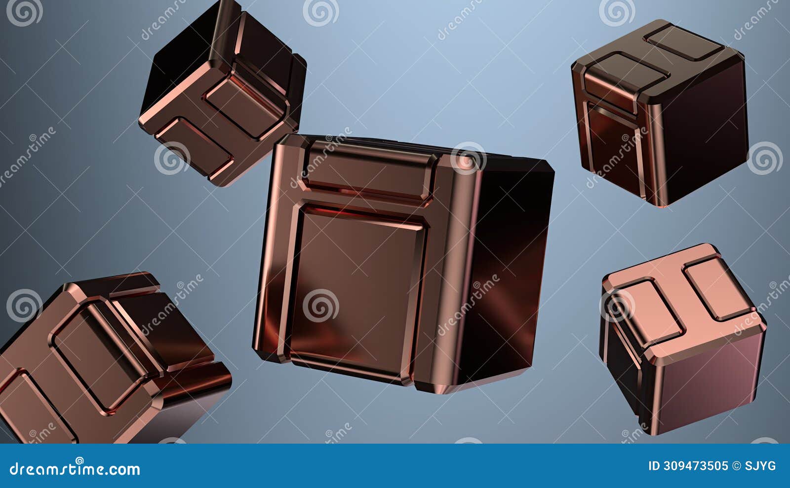 Cube Copper Metal Lump Shape Design Elements Elegant Modern 3D ...