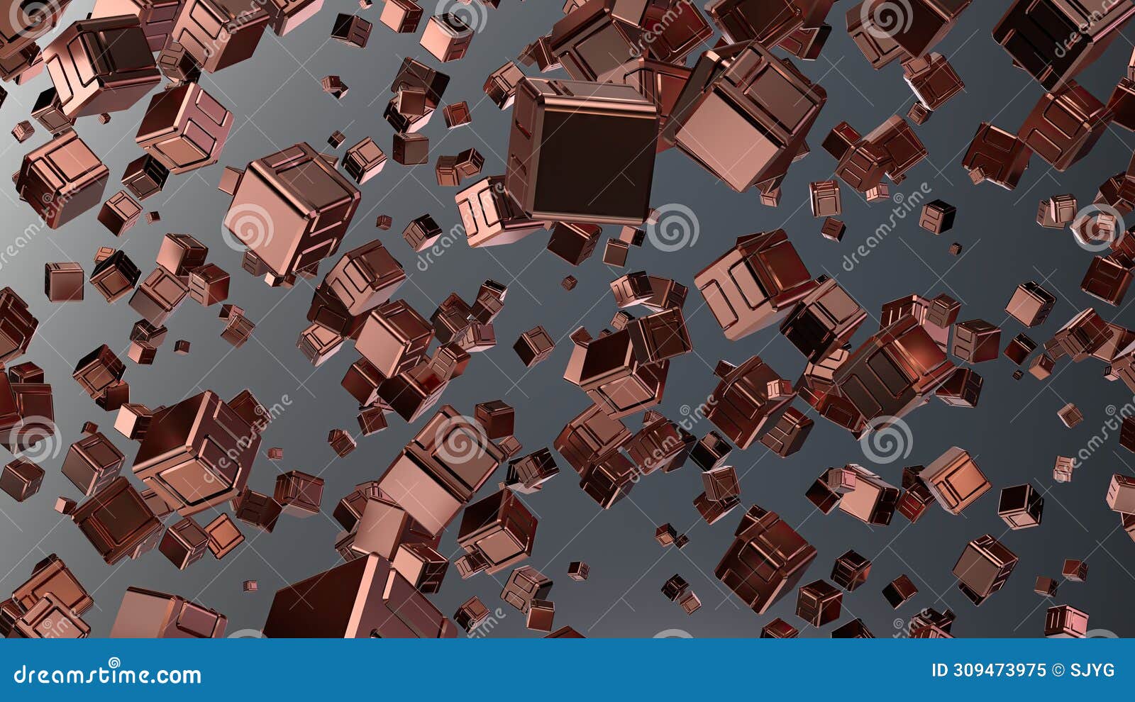 Cube Copper Metal Lump Shape Shape Elegant Modern 3D Rendering Abstract ...