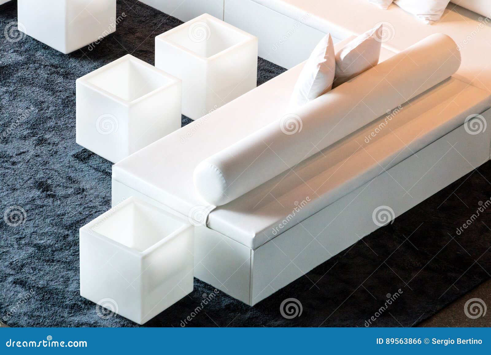Cube and Cylinder Shaped Sofas and Tables Stock Photo - Image of ...