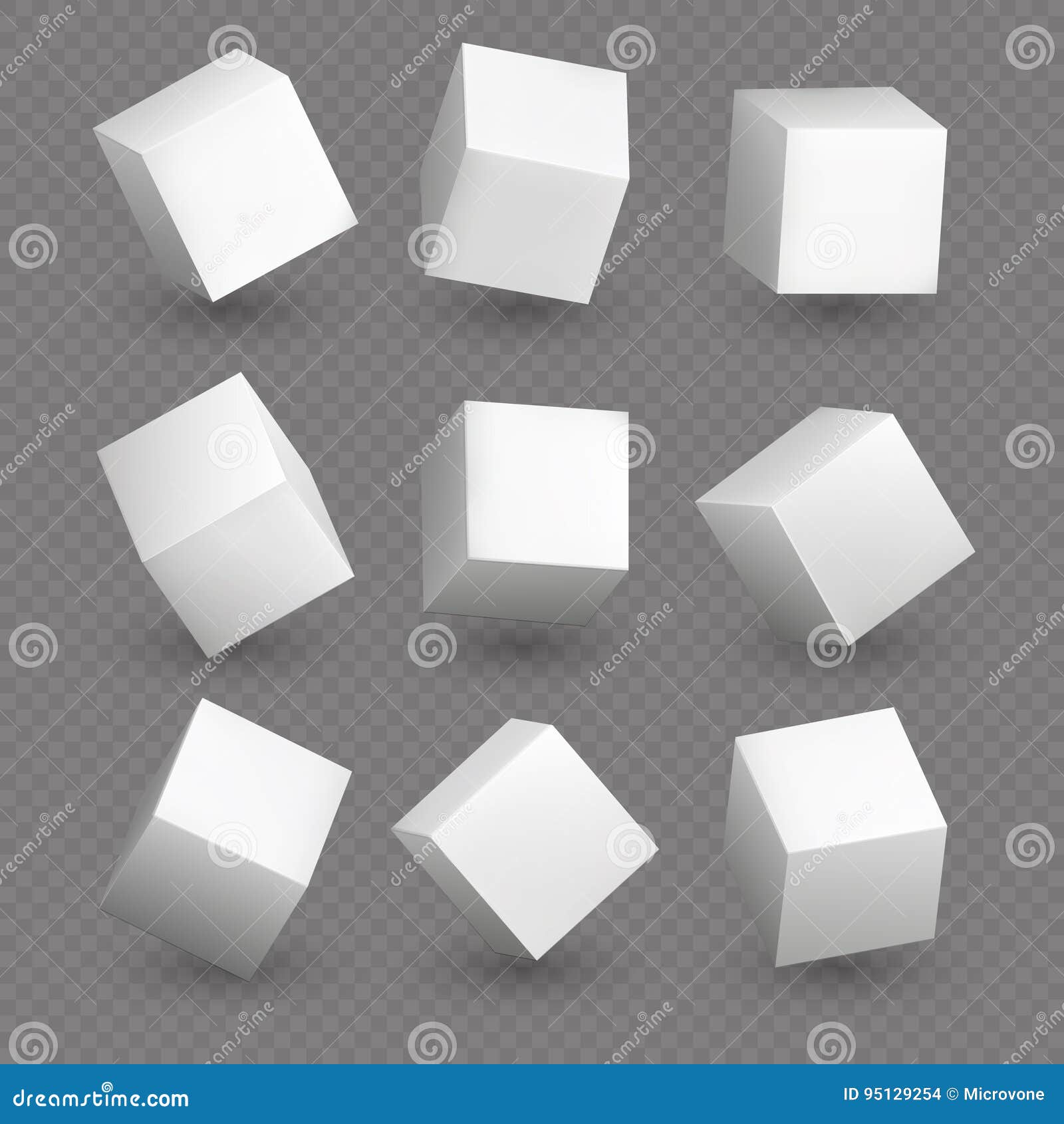 Cube 3d Models in Perspective. Realistic White Blank Cubes with Shadows ...