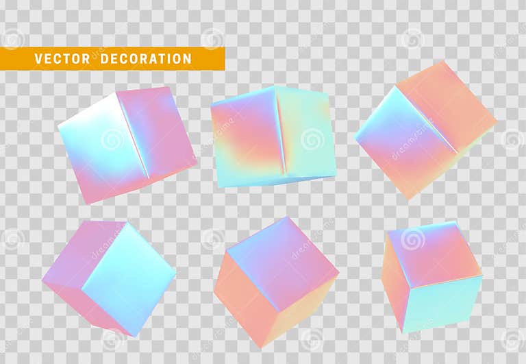 Cube 3d Render, Objects with Gradient Holographic Color of Hologram ...