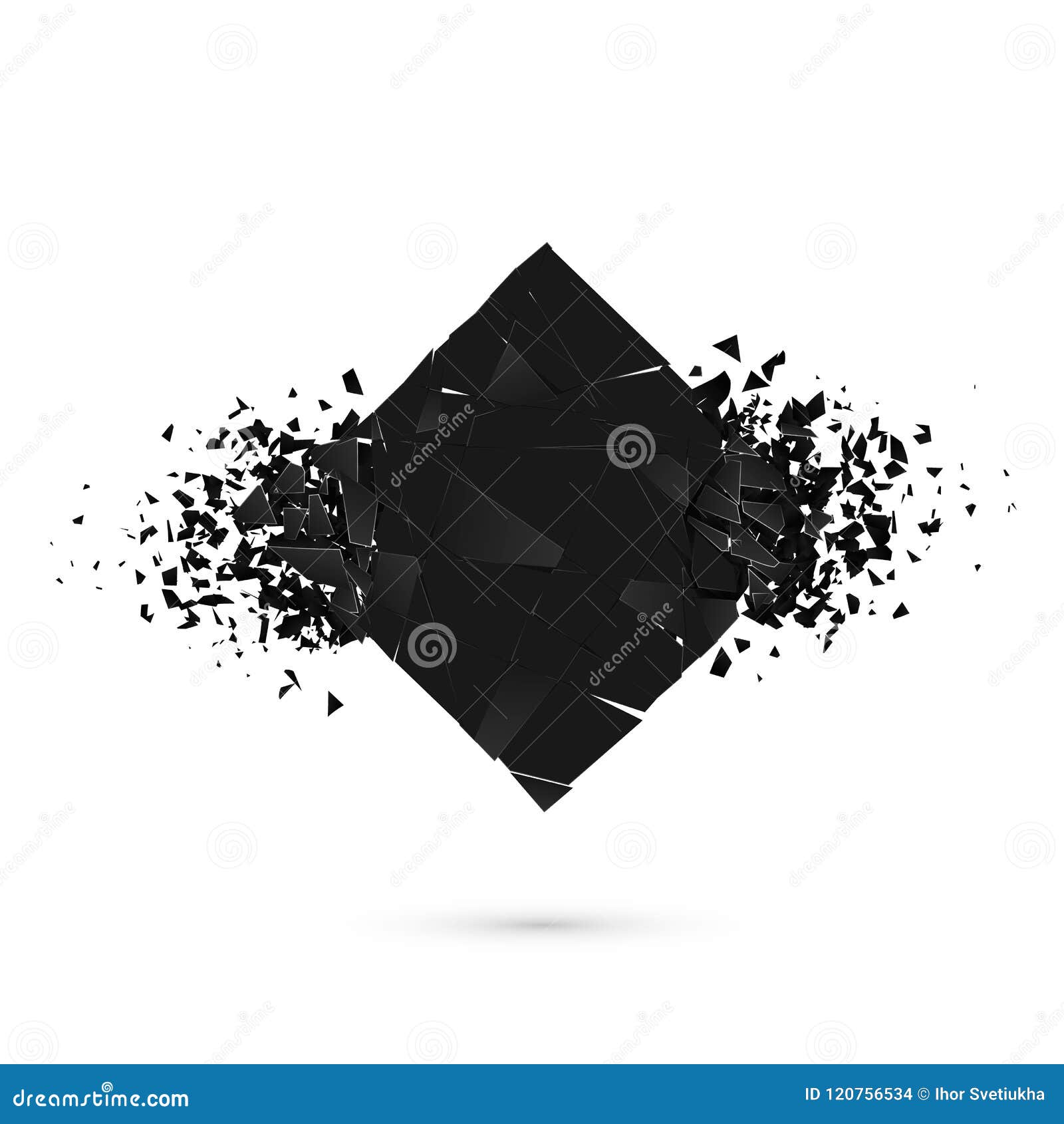 Cube Destruction. Squared Black Banner with Space for Text. Abstract ...