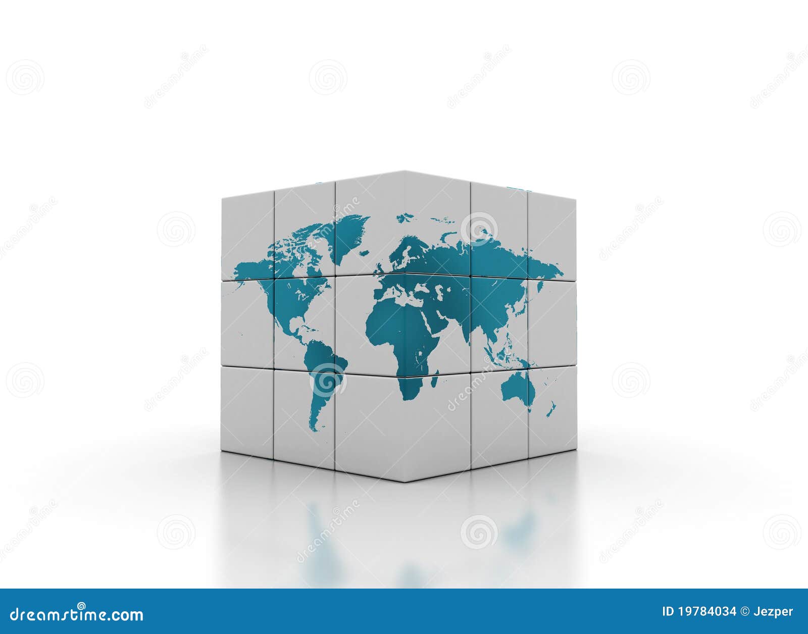 Cube en carte du monde illustration stock. Illustration du bleu - 19784034