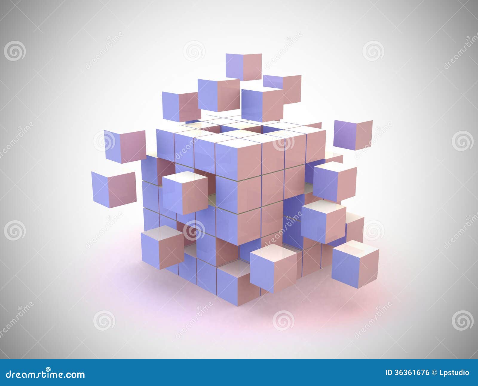 Cube en explosion 3d illustration stock. Illustration du bleu - 36361676