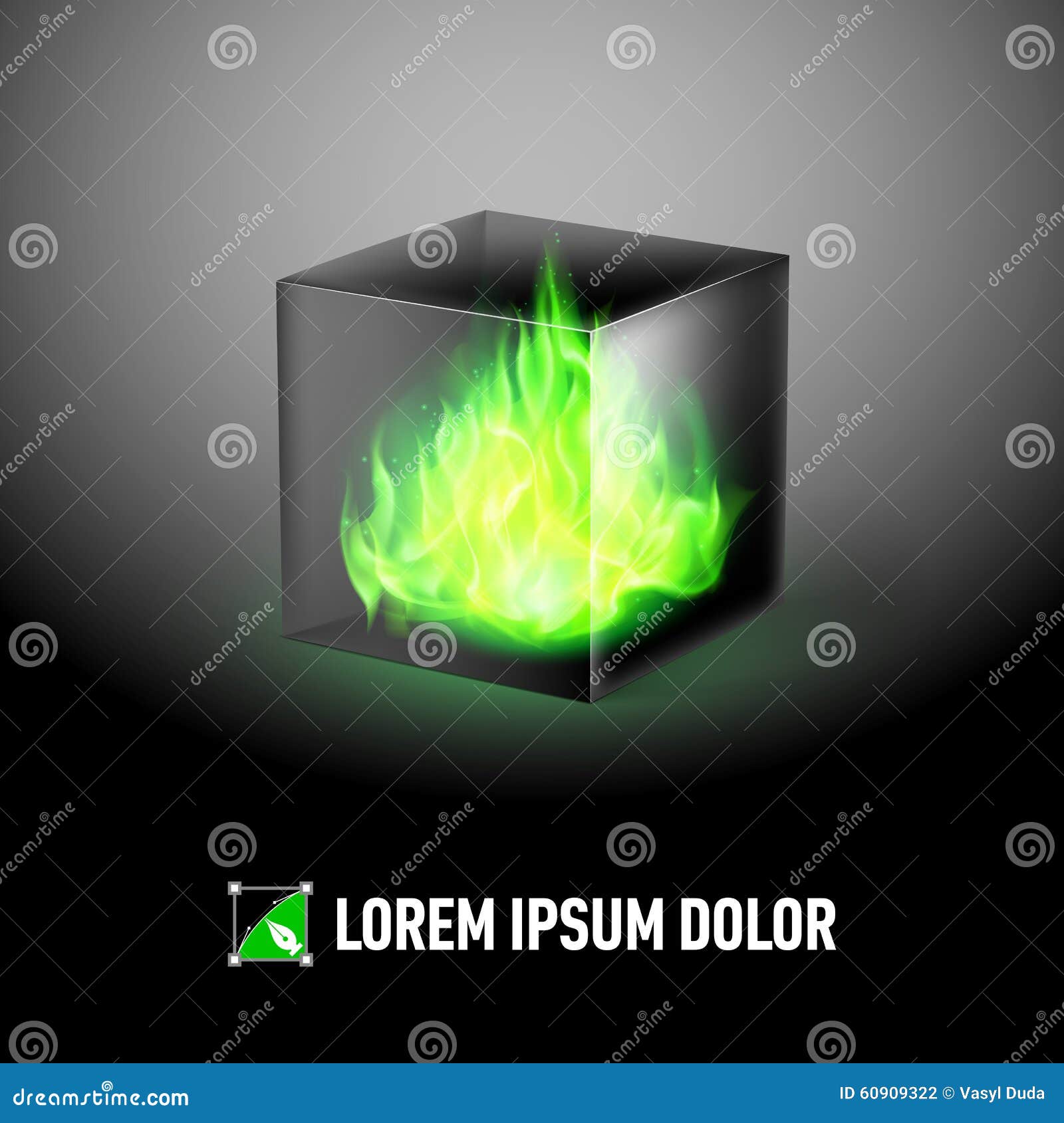 Cube with fire flames stock vector. Illustration of energy - 60909322