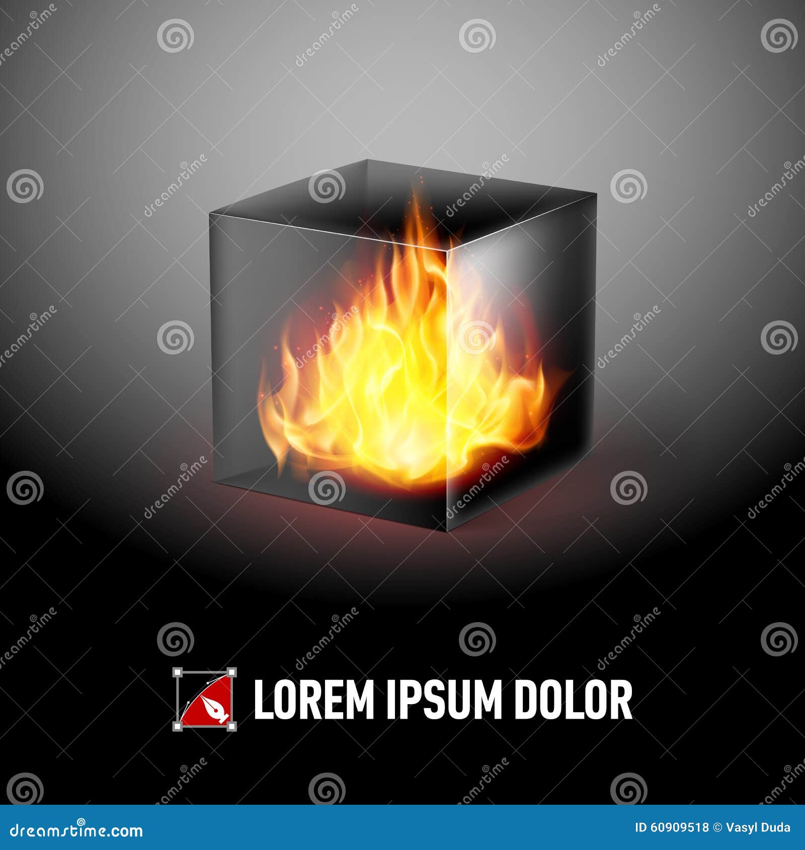 Cube with fire flames stock vector. Illustration of fire - 60909518