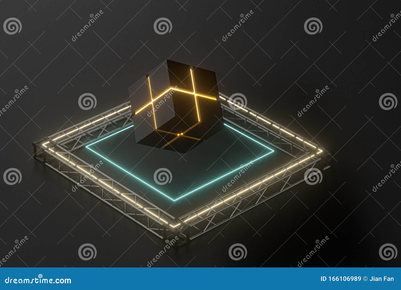 The Cube Floats Above the Glowing Cubes, 3d Rendering Stock ...