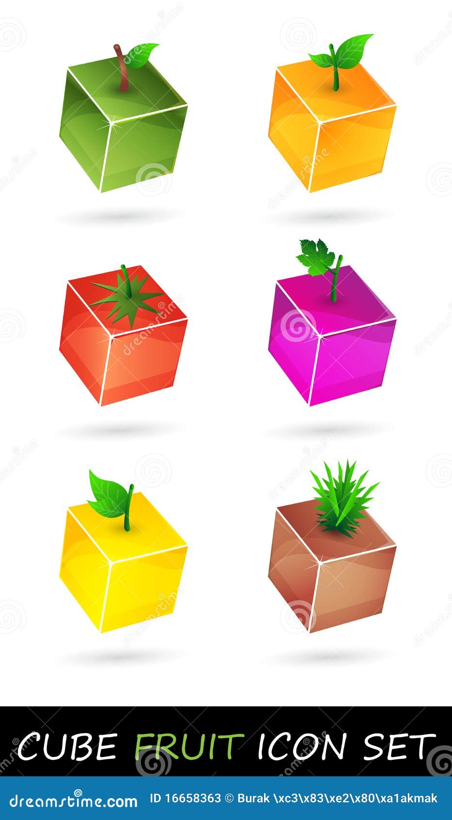 Cube Fruit Icon Set Cartoon Vector | CartoonDealer.com #16658363