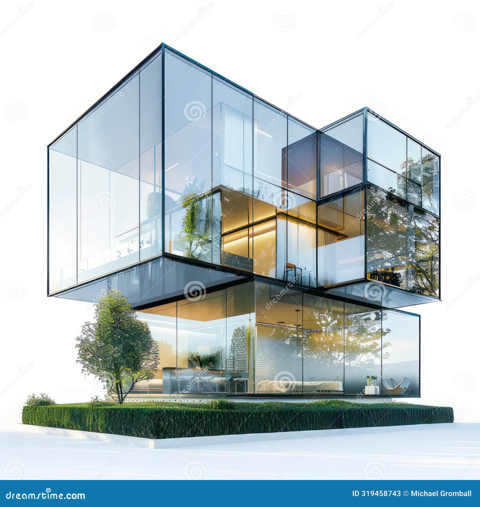 Cube Glass House Isolated on White Created with Generative AI. Modern ...
