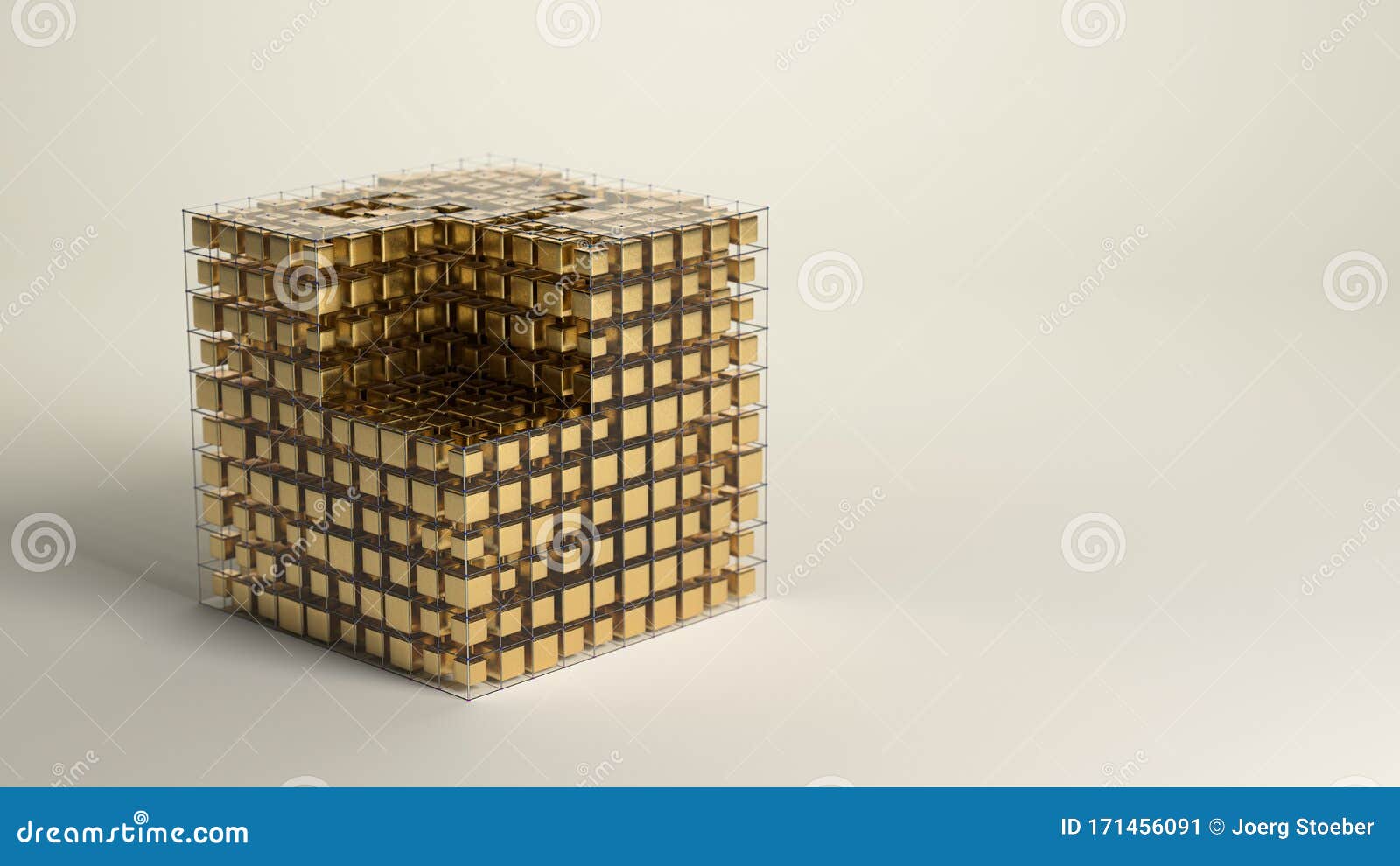 Cube Grid with Different Sized Goldboxes - 3D Rendered Illustration ... Cube Grid with Different Sized Goldboxes - 3D Rendered Illustration ...