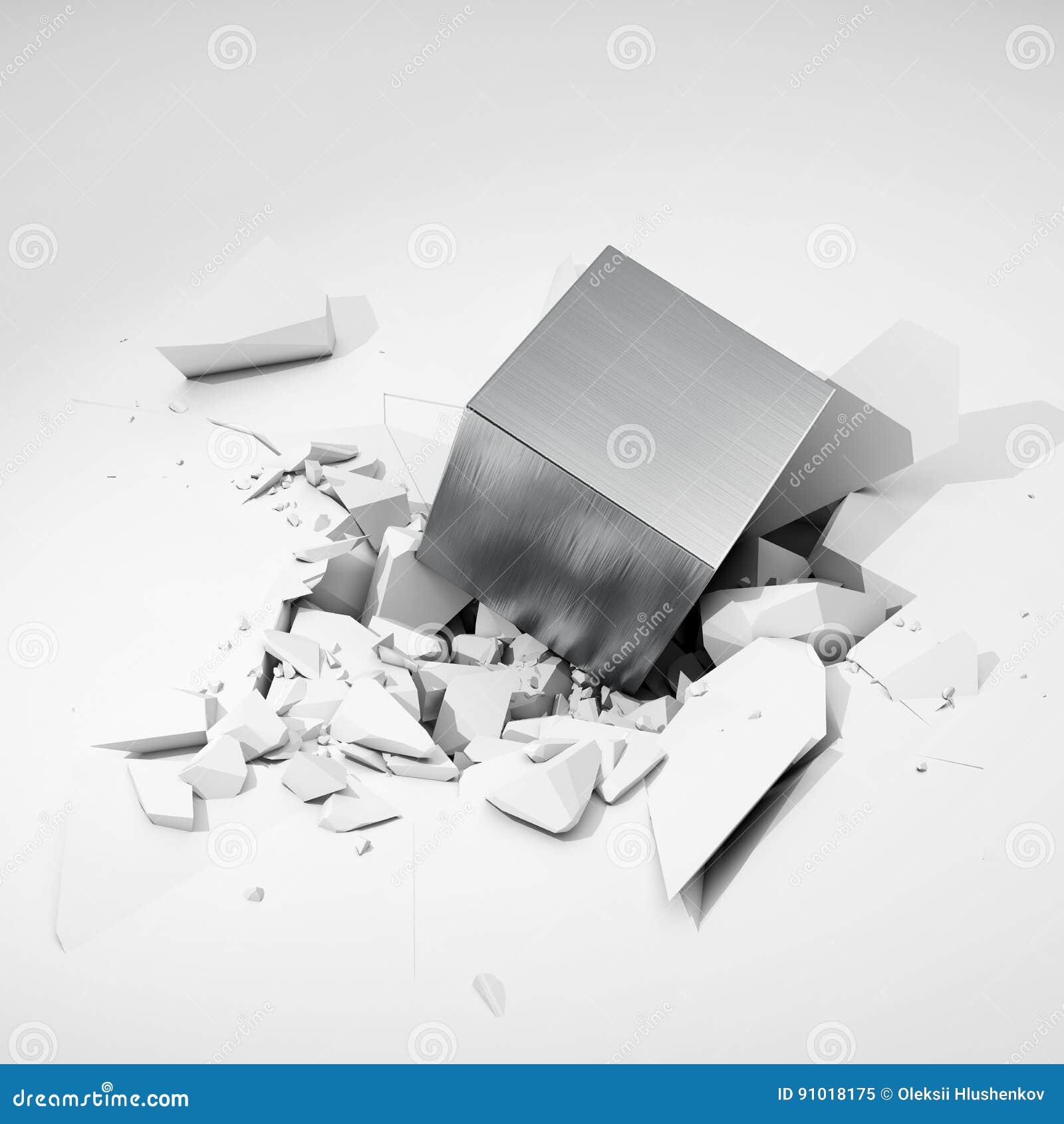 Cube hits surface stock illustration. Illustration of break - 91018175