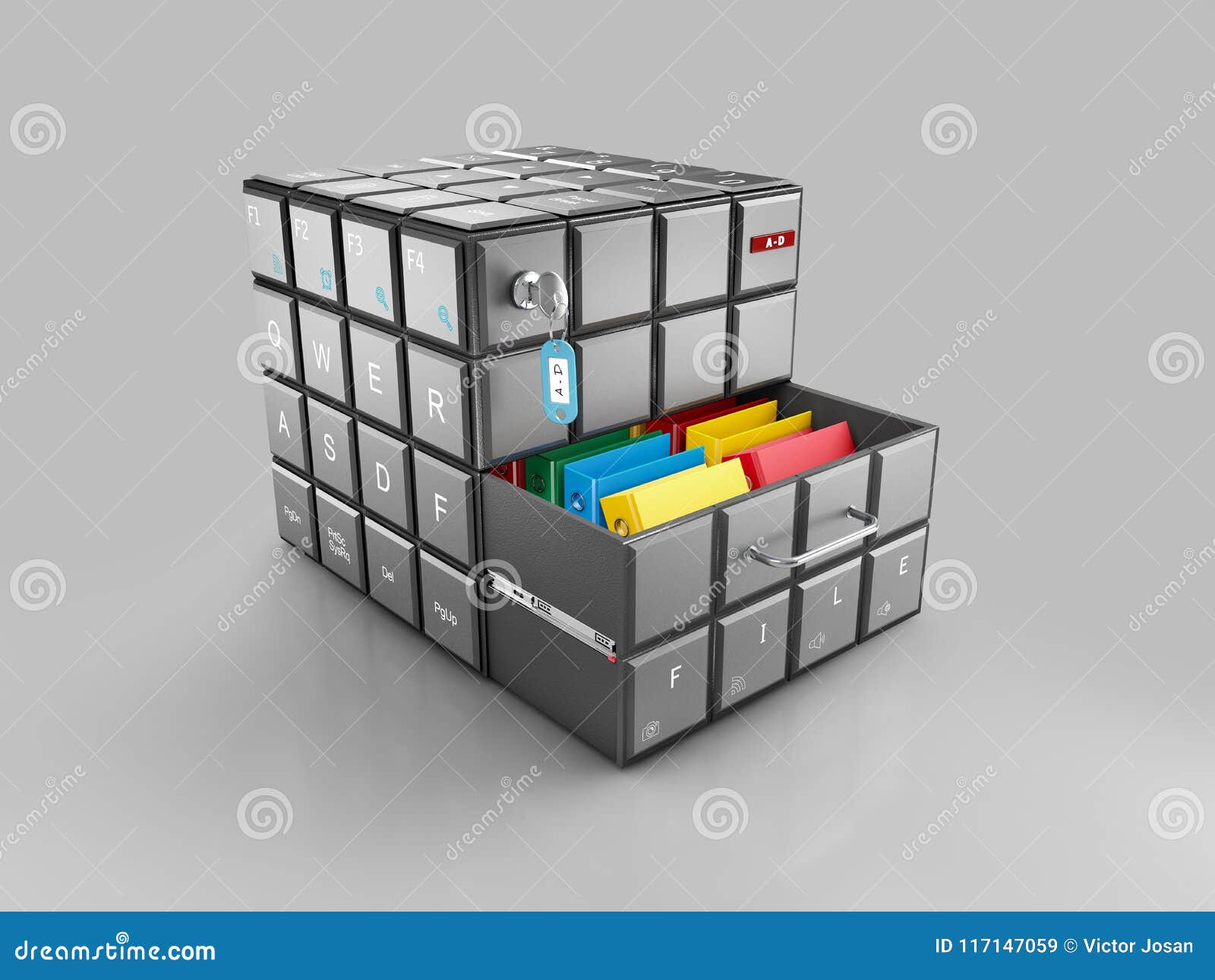 Cube With Keyboard Buttons With Files 3d Illustration Stock Image
