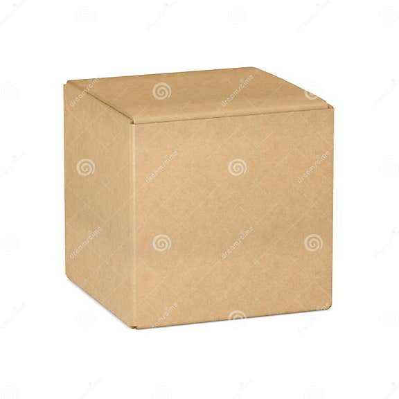 Cube Kraft Cardboard Box Mockup, on a White Background Stock ...