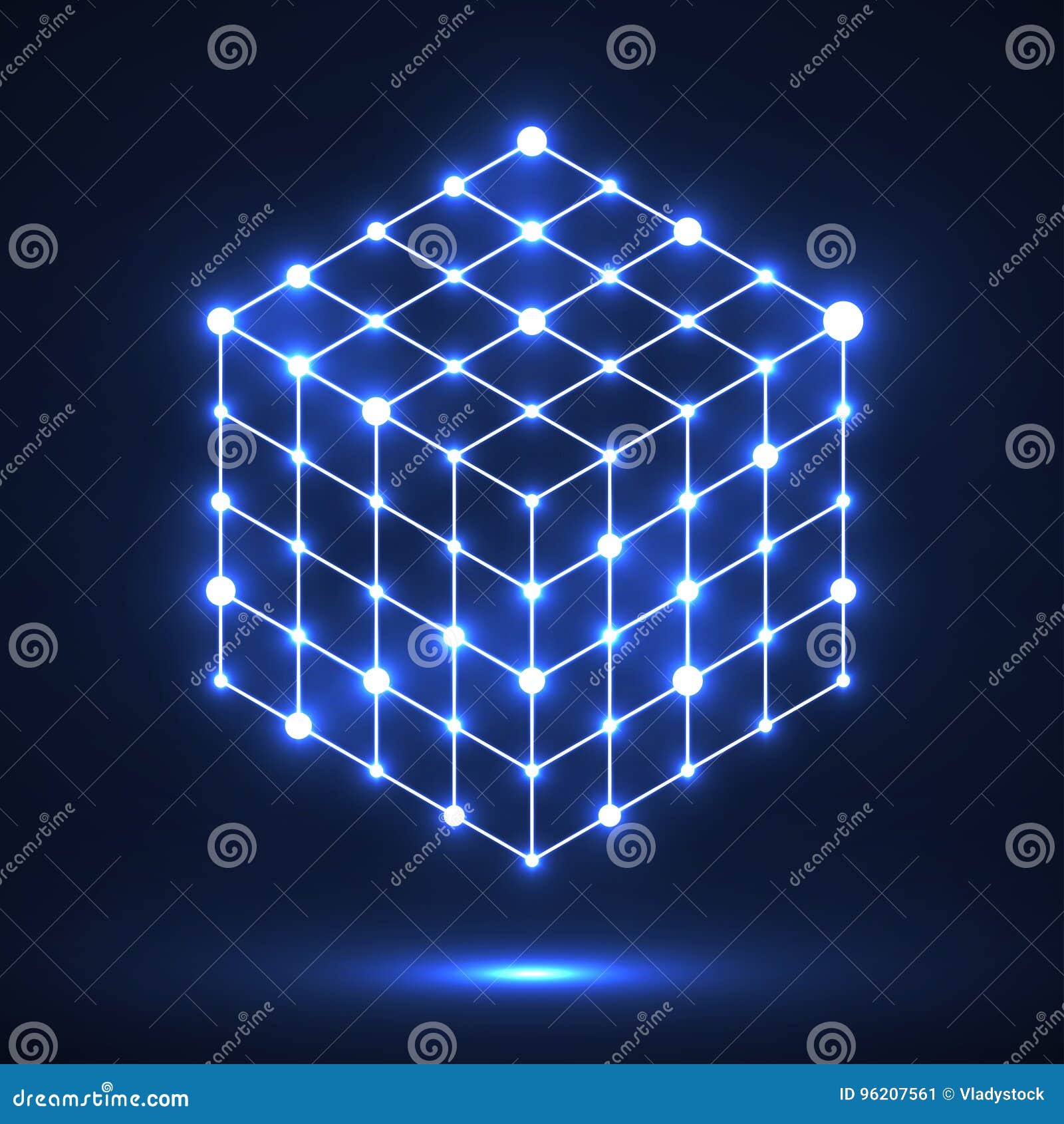 Cube of Lines and Dots, Molecular Lattice, Geometric Shape, Network ...