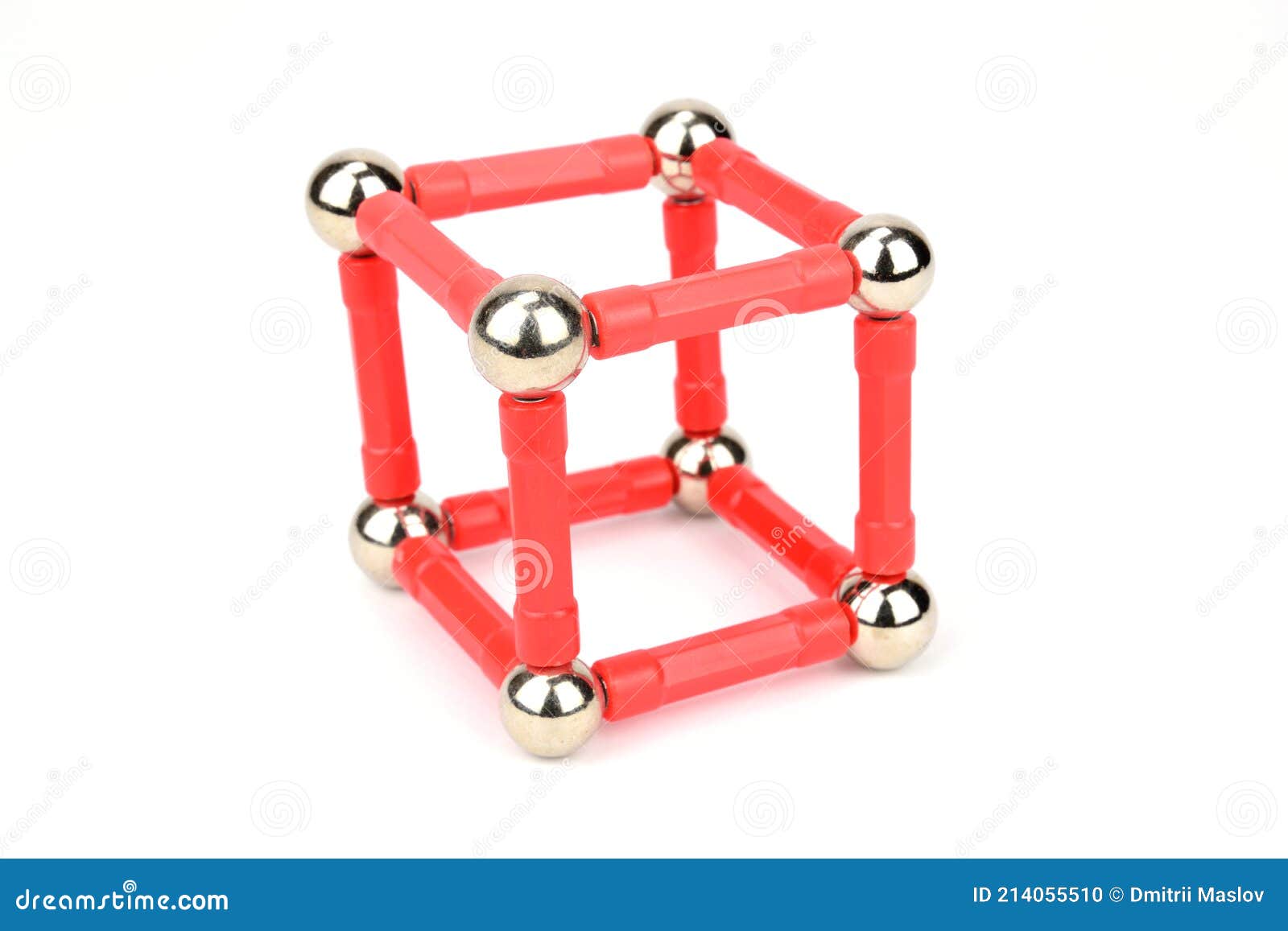 Cube Made Of Balls And Sticks Of Magnetic Constructor Isolated On A
