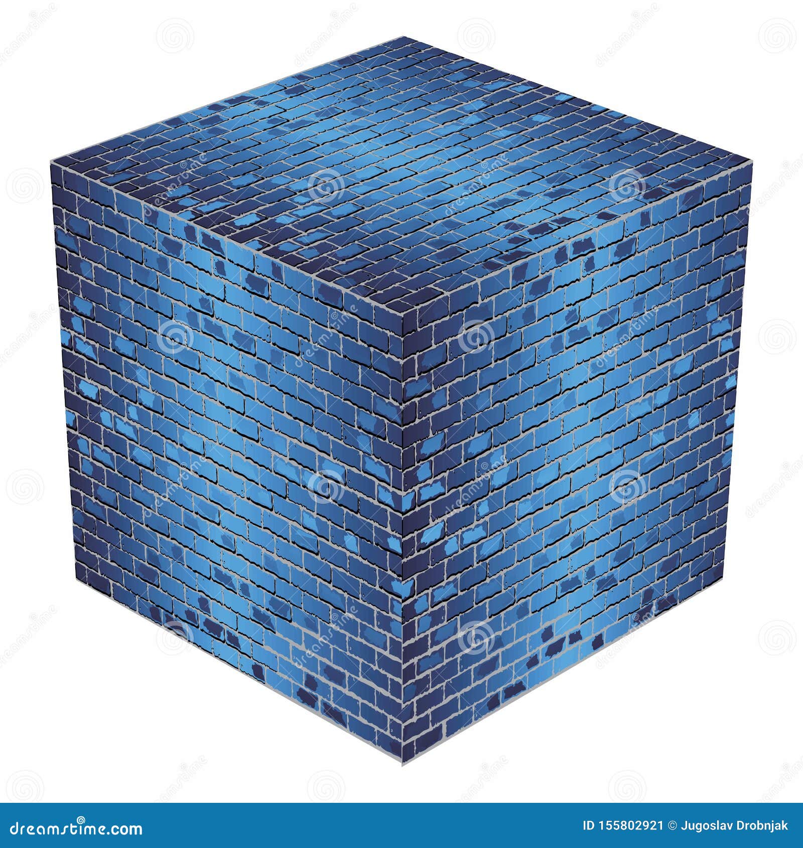 A cube made of blue bricks stock vector. Illustration of decoration ...