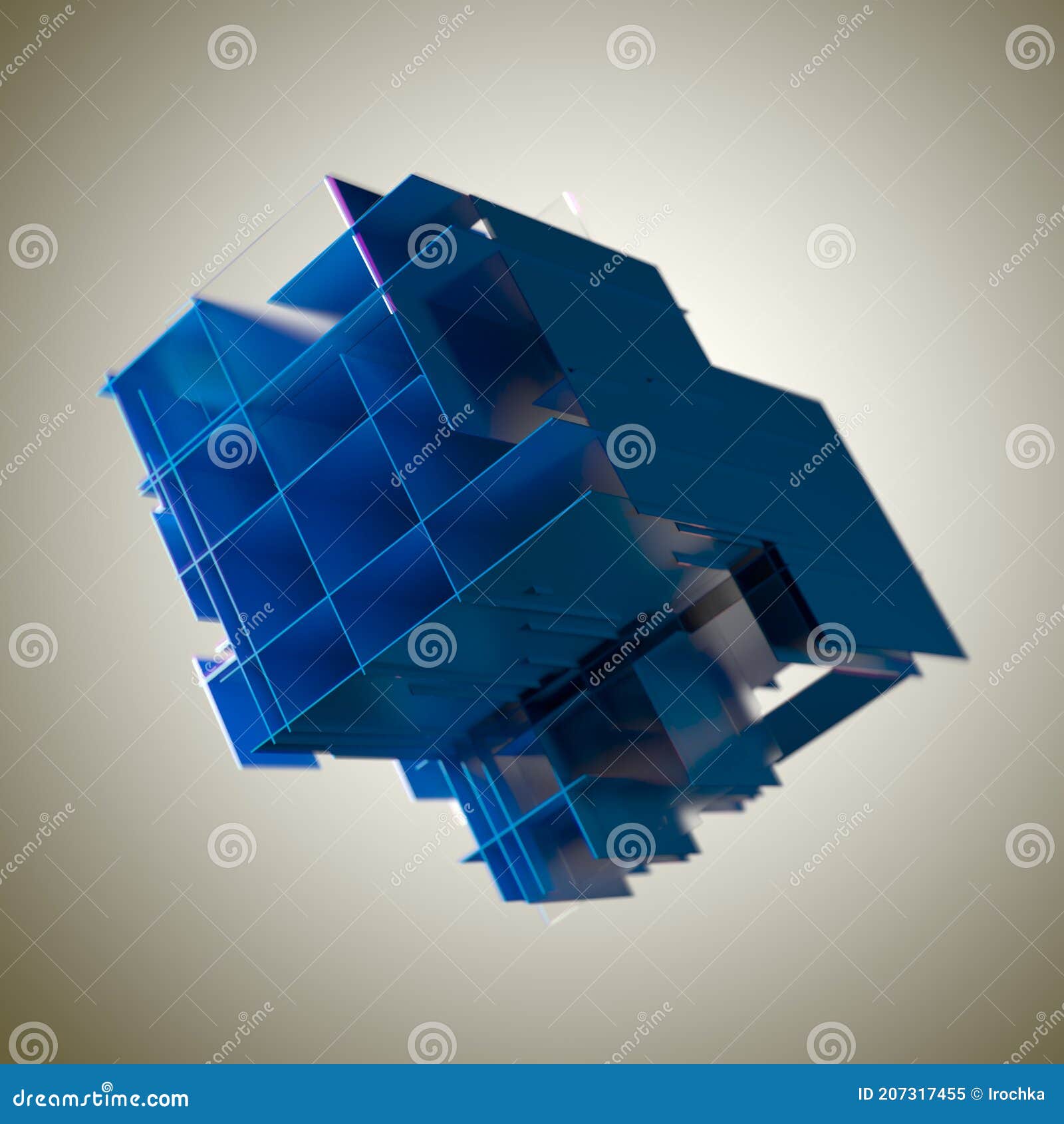 Abstract Cube Made of Blue Color Plates on a Gray Background. 3d ...
