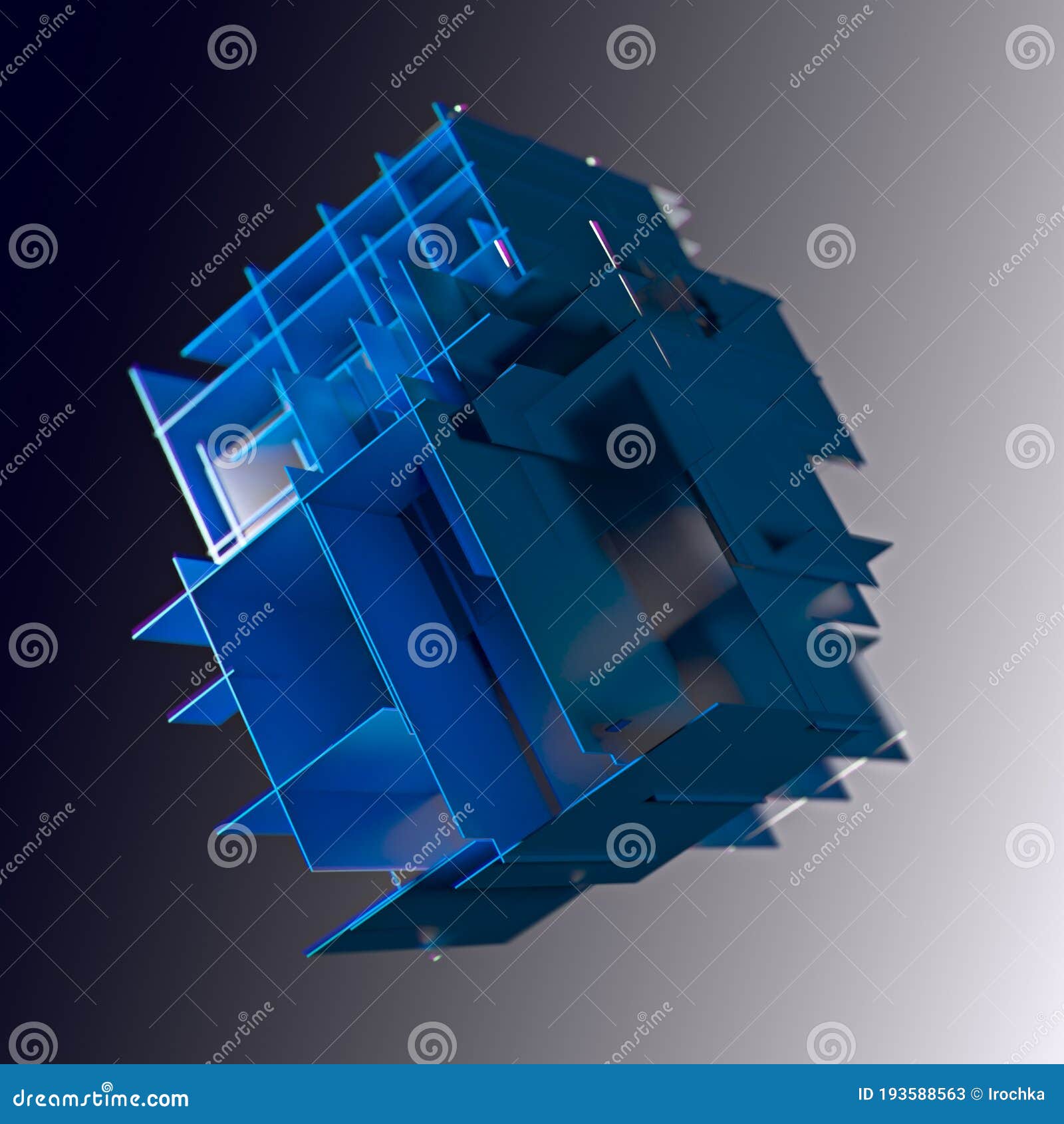 Abstract Cube Made of Blue Color Plates on a Gray Background. 3d ...