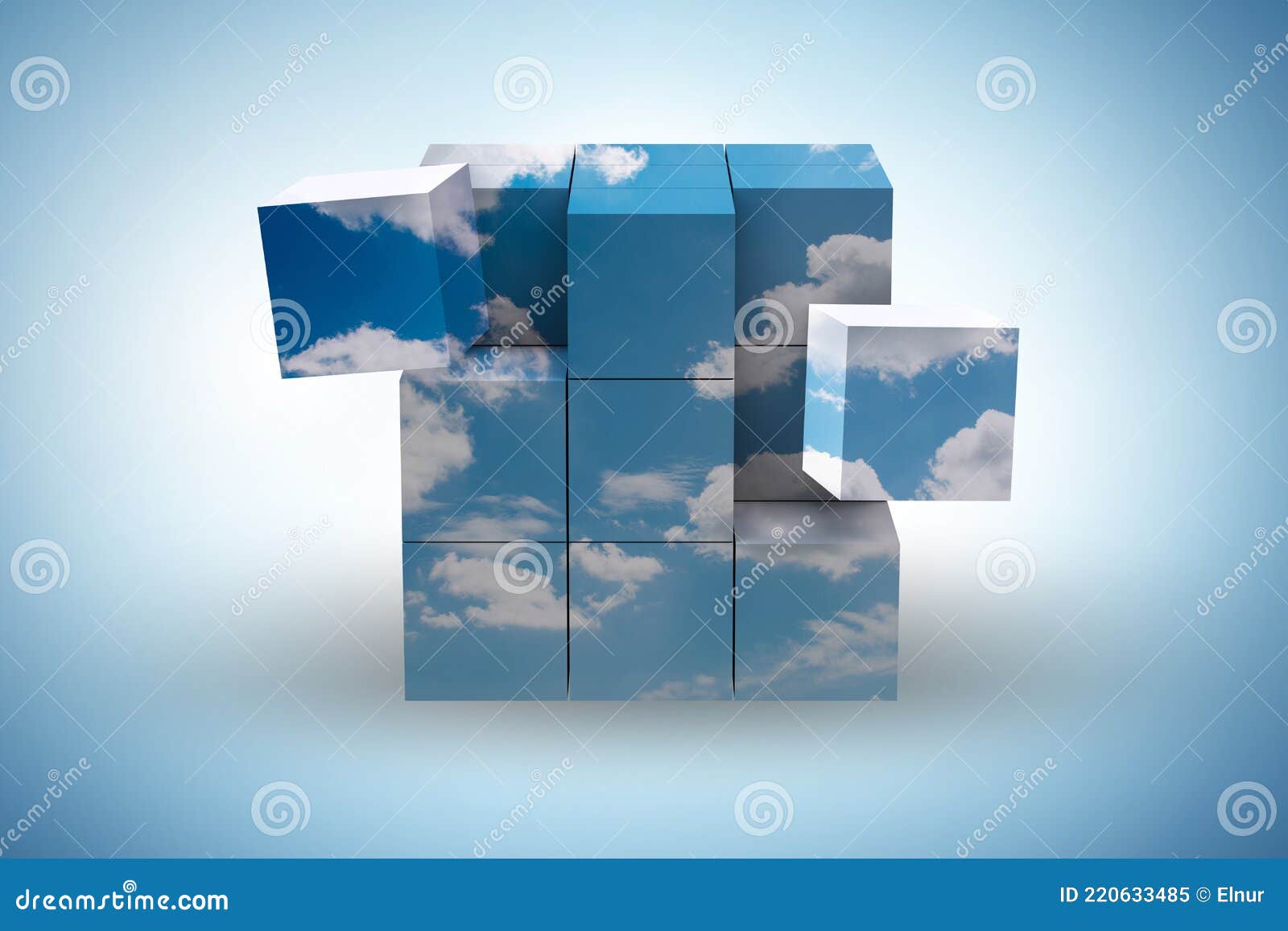 Cube Made of Cloud Shapes - 3d Rendering Stock Illustration ...