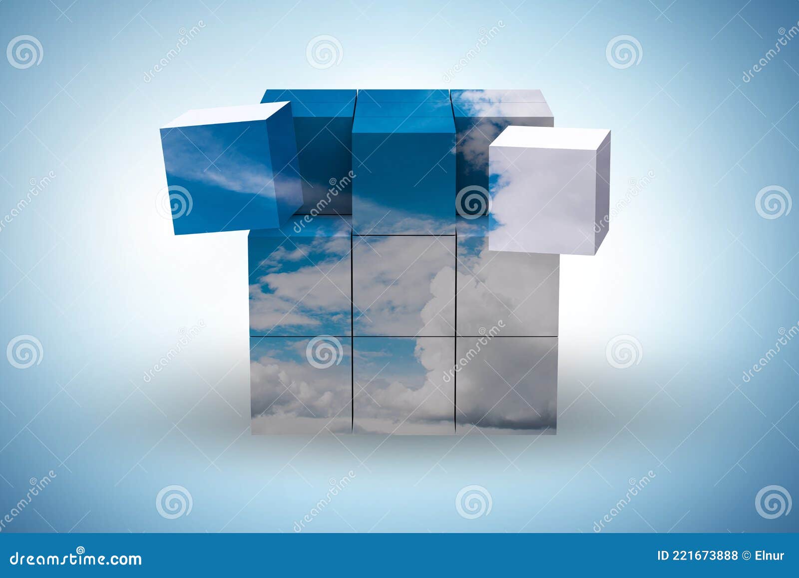 Cube Made of Cloud Shapes - 3d Rendering Stock Illustration ...