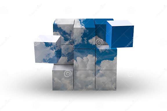 Cube Made of Cloud Shapes - 3d Rendering Stock Illustration ...