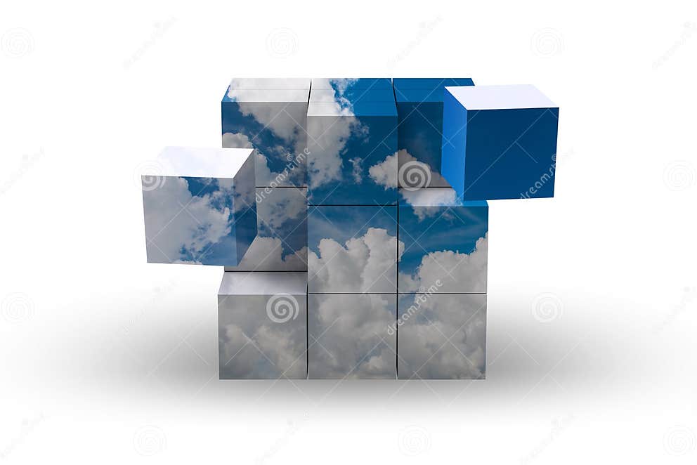 Cube Made of Cloud Shapes - 3d Rendering Stock Illustration ...