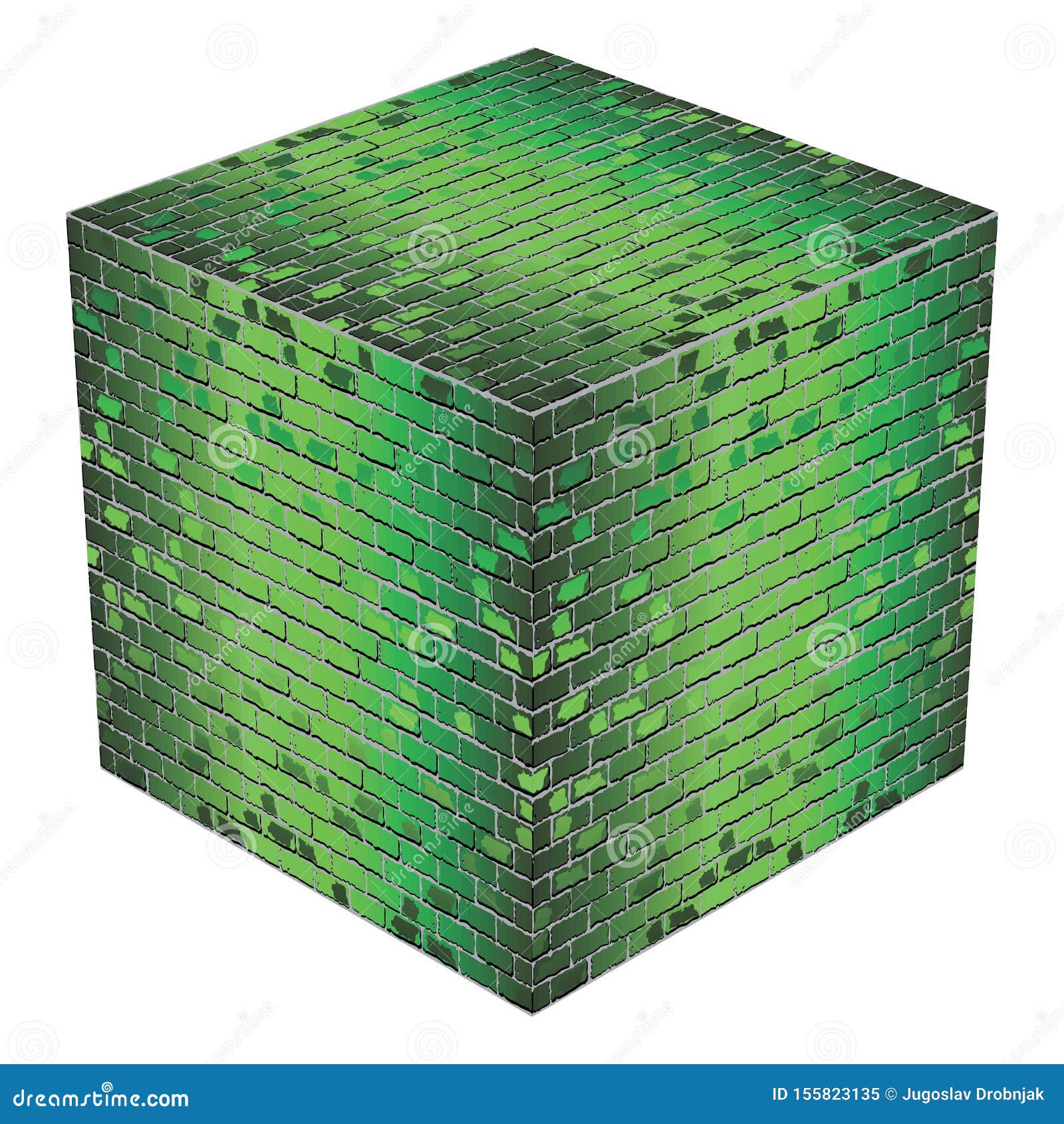A Cube Made of Green Bricks Stock Vector - Illustration of three ...