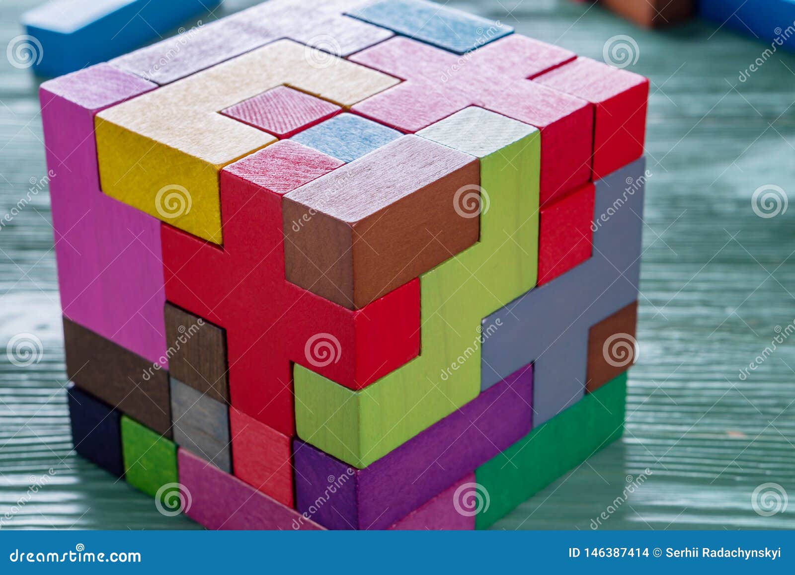 The Cube is Made Up of Multi-colored Wooden Shapes Stock Photo - Image ...
