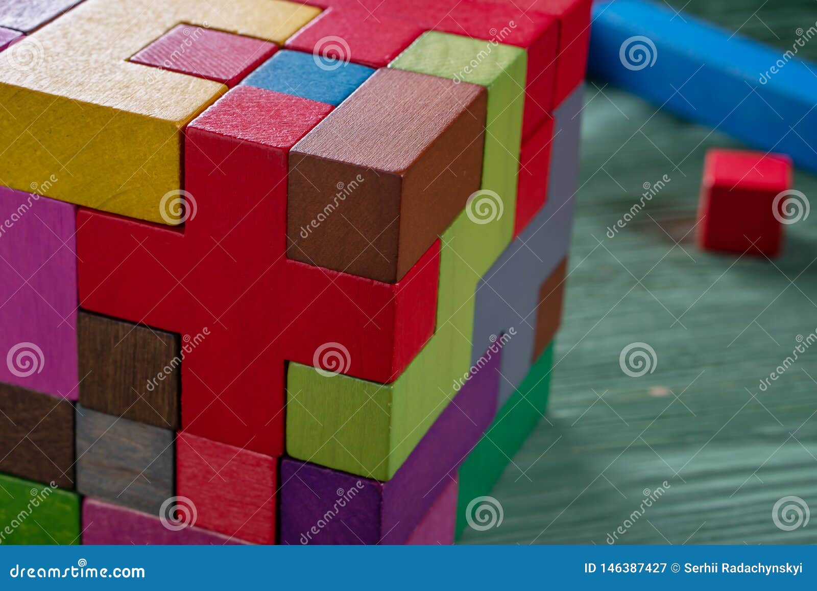 The Cube is Made Up of Multi-colored Wooden Shapes Stock Image - Image ...