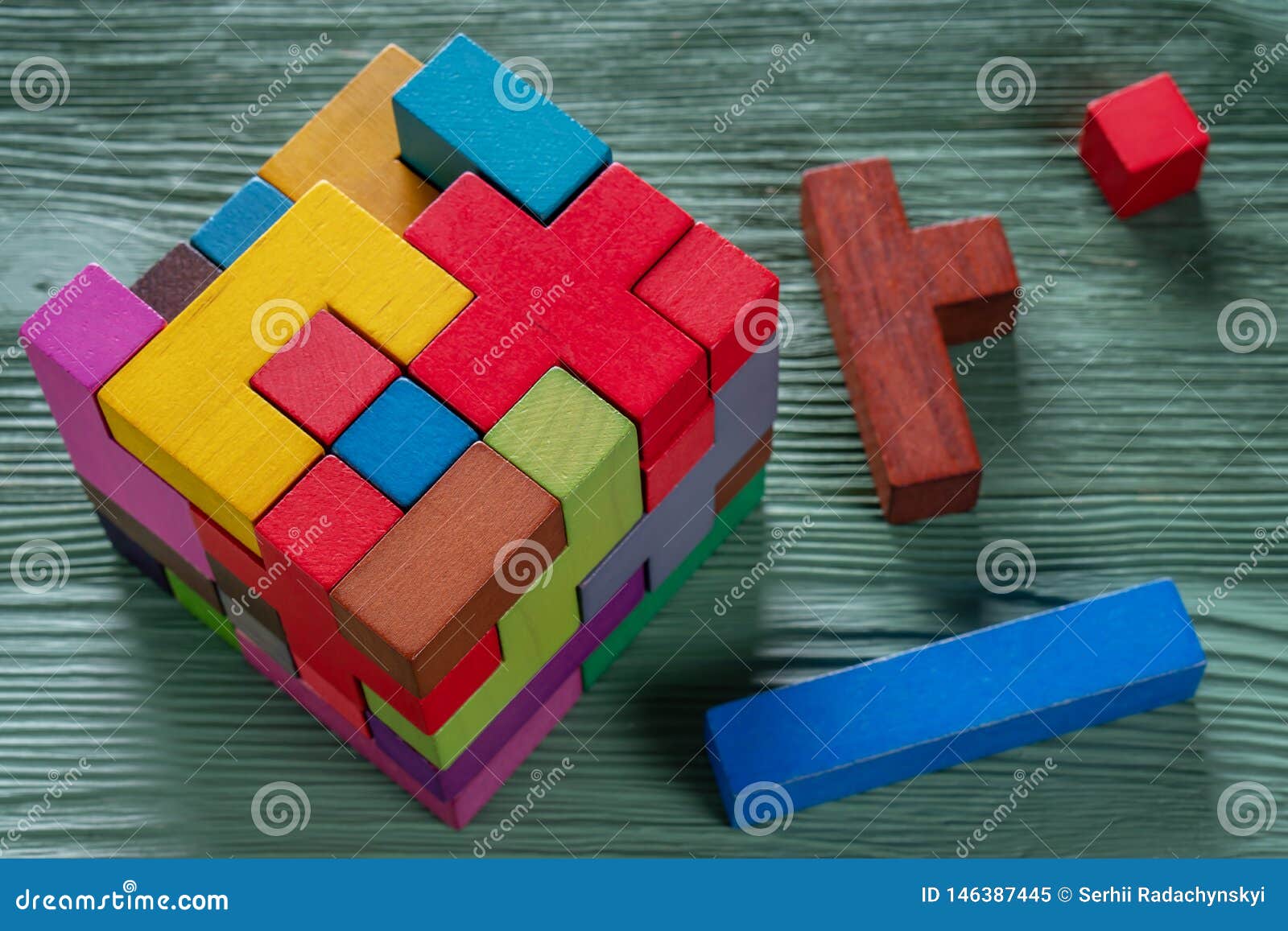 The Cube is Made Up of Multi-colored Wooden Shapes Stock Image - Image ...