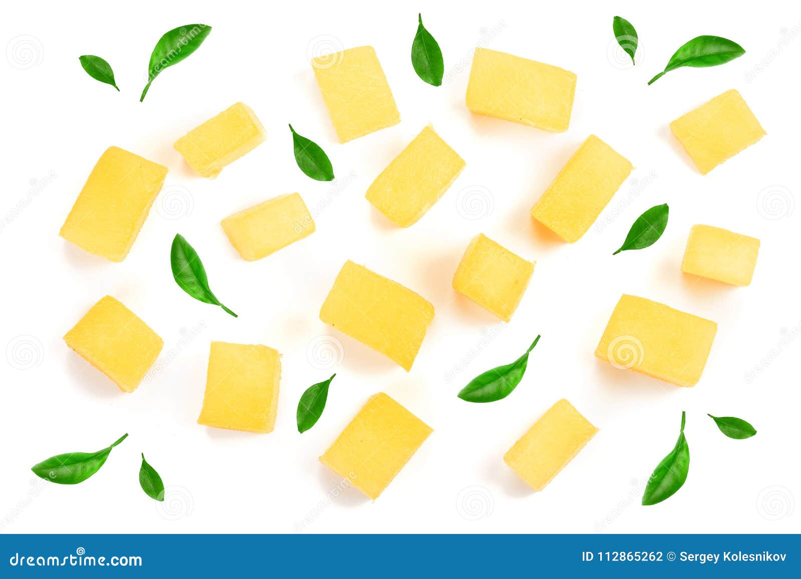 Cube of Mango Fruit Isolated on White Background Close-up. Top View ...