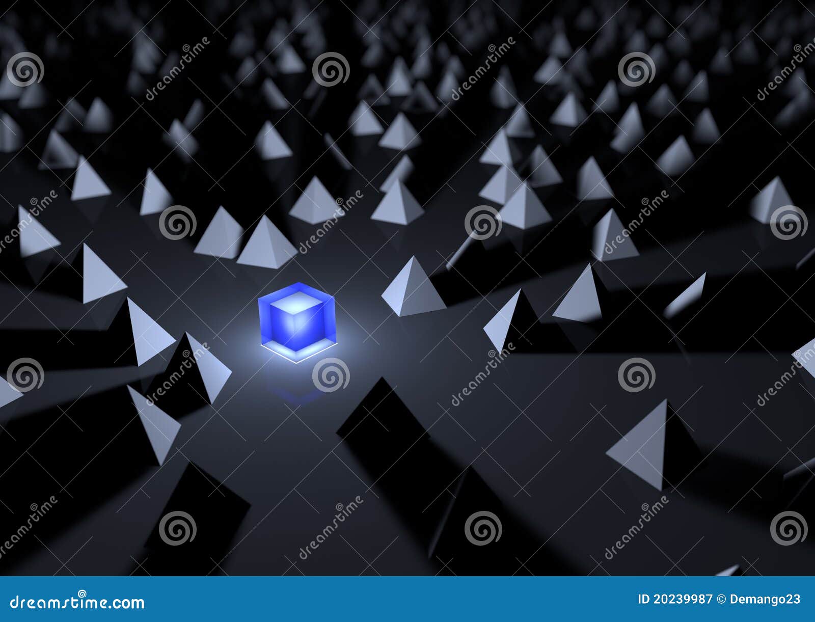 Cube in the Middle of Pyramids Stock Illustration - Illustration of ...