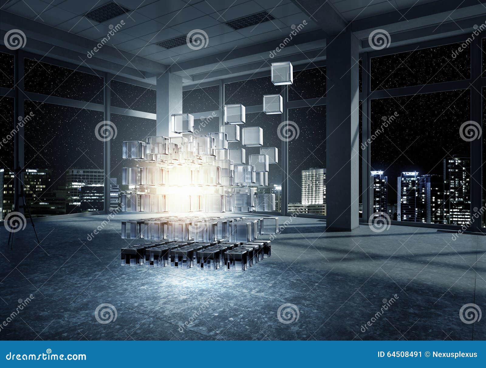 Cube in modern office stock image. Image of idea, window - 64508491