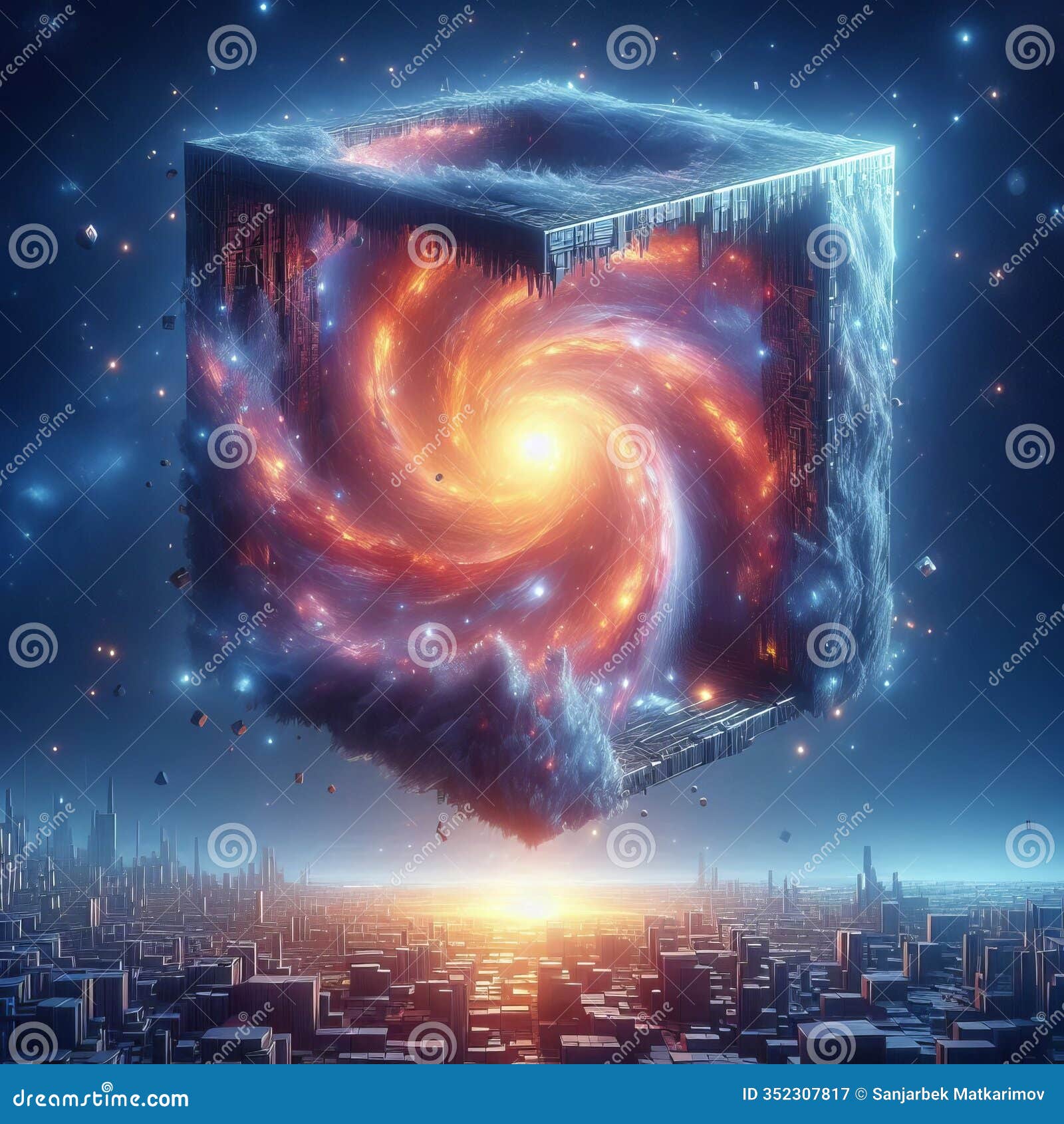 A Cube that Opens To Reveal an Entire Galaxy Inside Stock Illustration ...