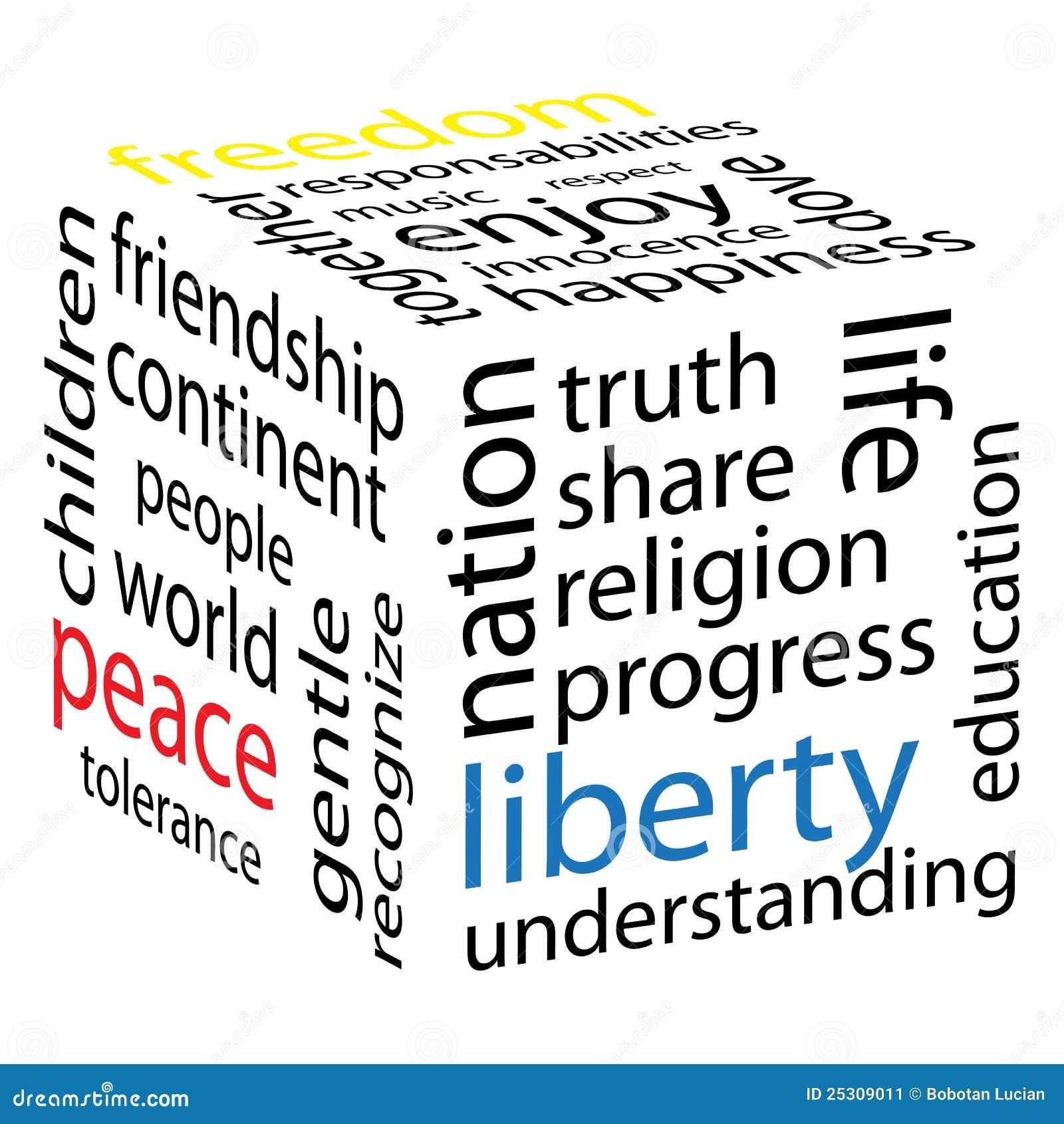 Cube with Positive Words on it Stock Vector - Illustration of gentle ...