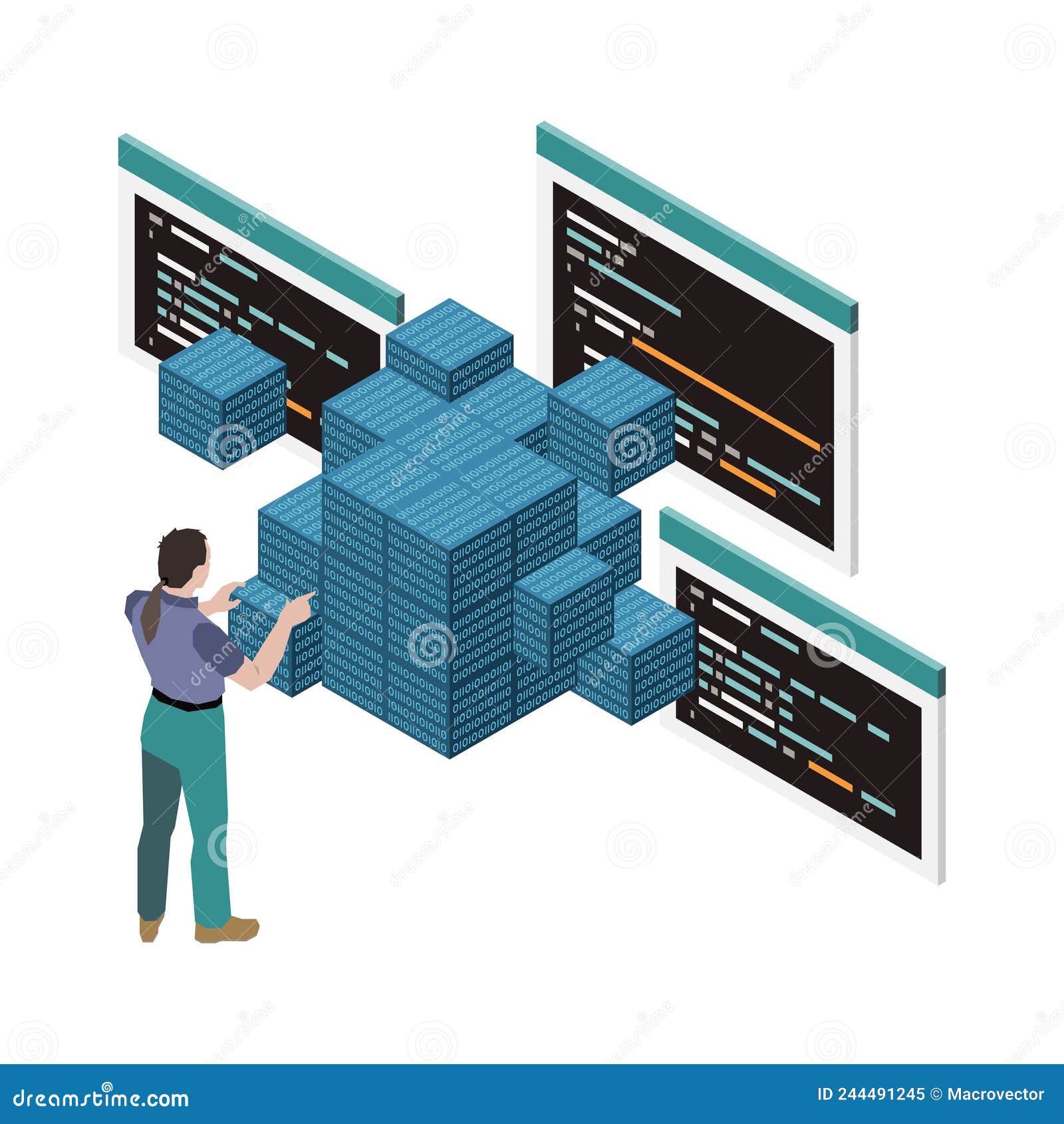 Cube Programming Isometric Composition Stock Vector - Illustration of phone, mobile: 244491245