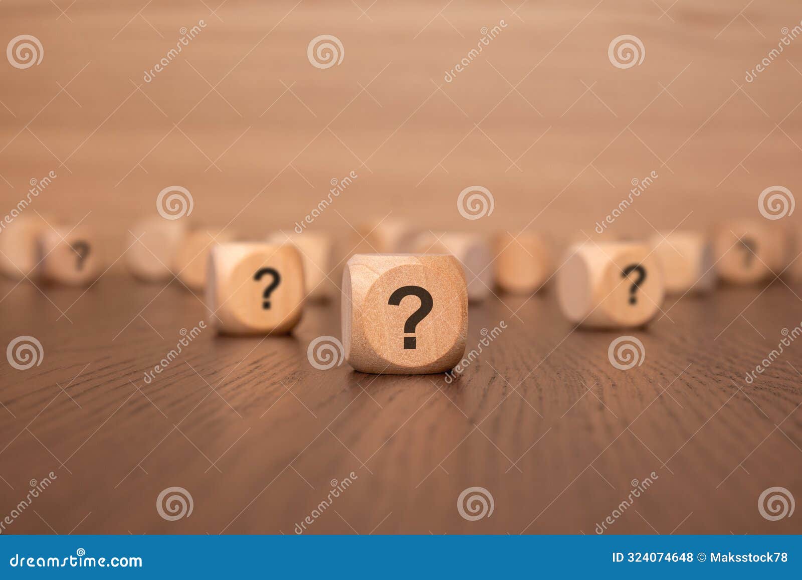 Cube with Question Mark on Wooden Background. Space for Text Stock ...