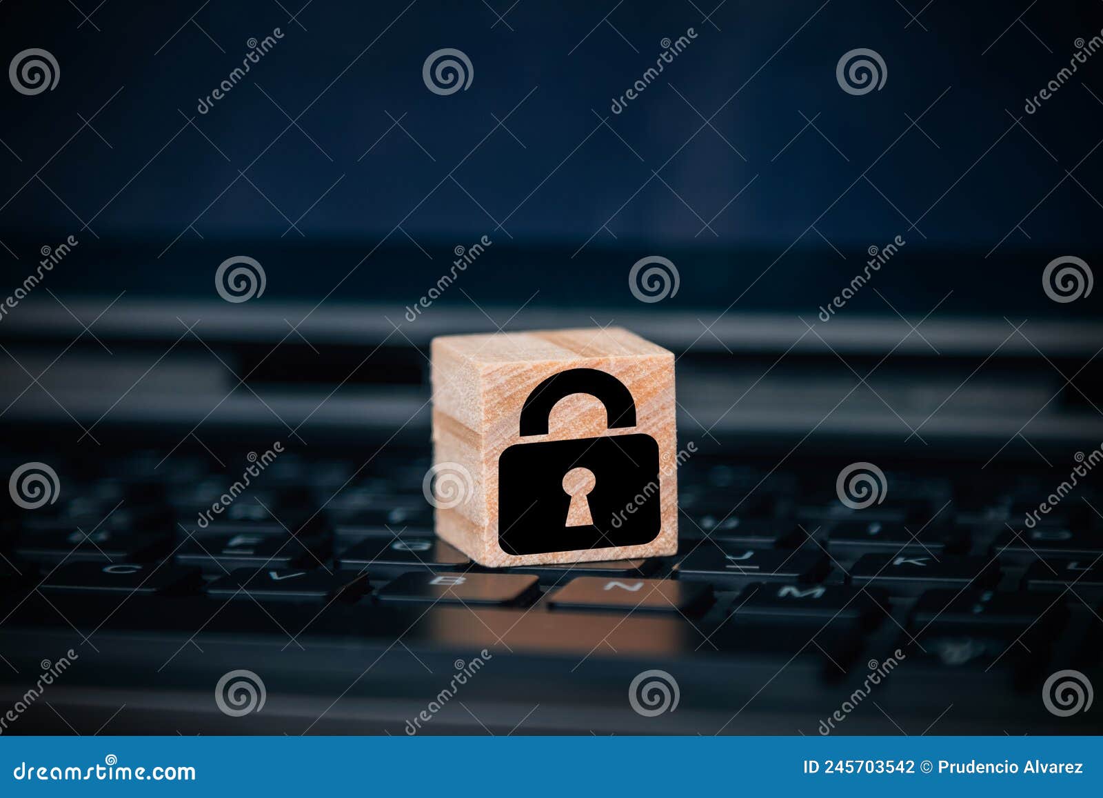 Cube with Security and Protection Symbol on the Computer Keyboard Stock ...