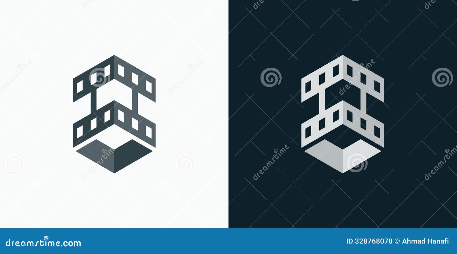 Cube Shape Film Strip Vector Logo Design with Three Dimensional Effect ...