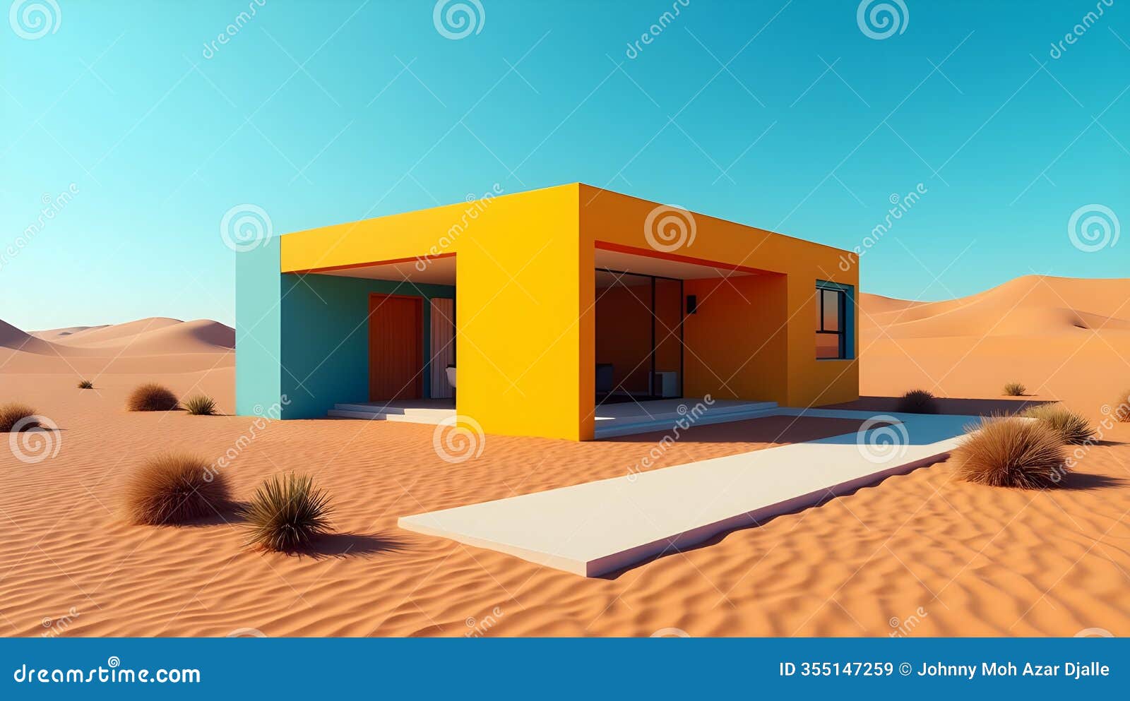 Cube-shaped House with Bold Accent Walls in a Desert Landscape Stock ...