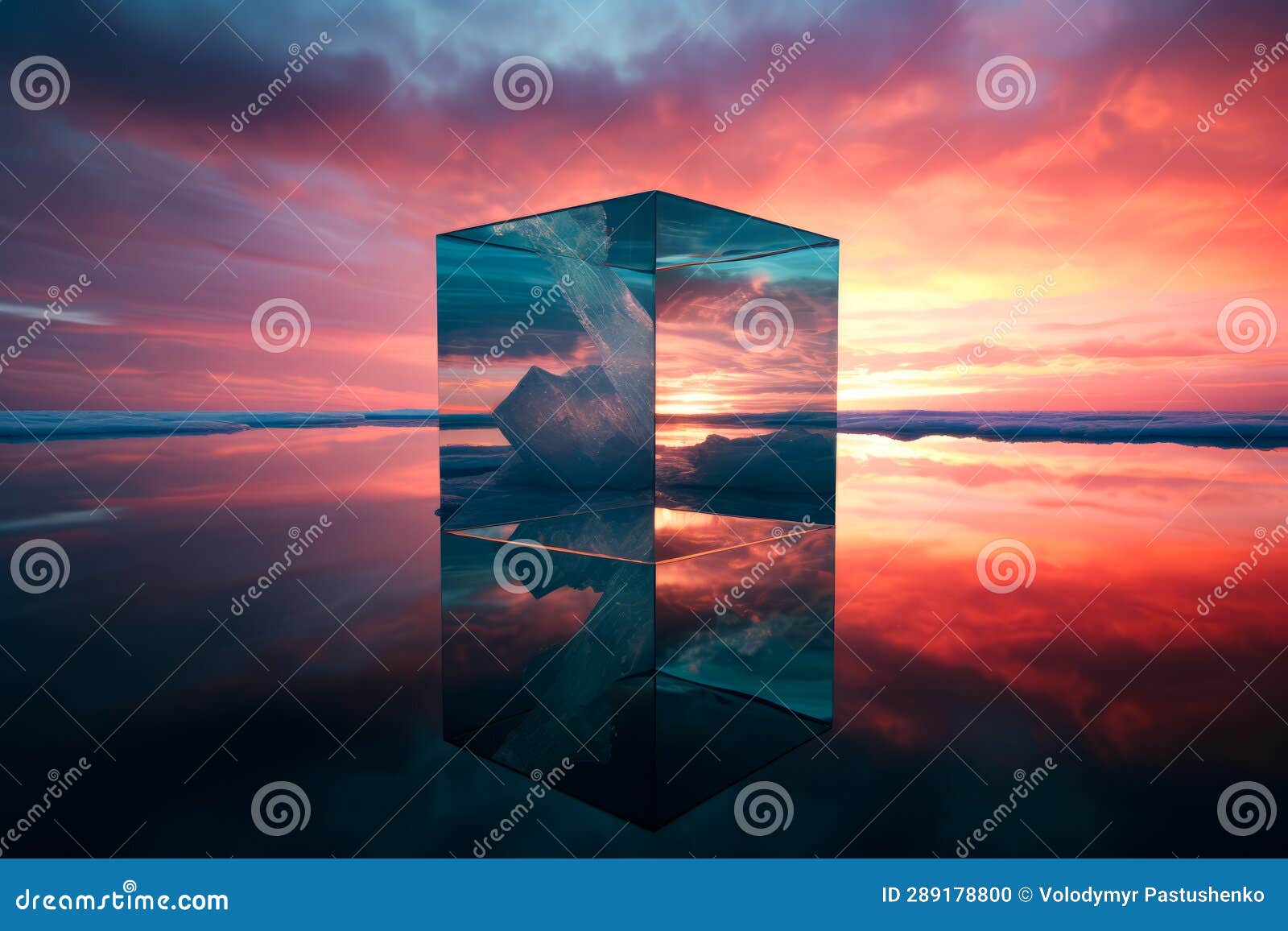 Cube Shaped Object Sitting in the Middle of Lake. Generative AI Stock ...